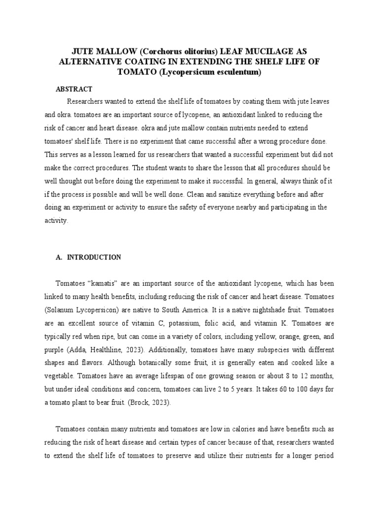 Jute Mallow Culaton | PDF | Tomato | Nutrients