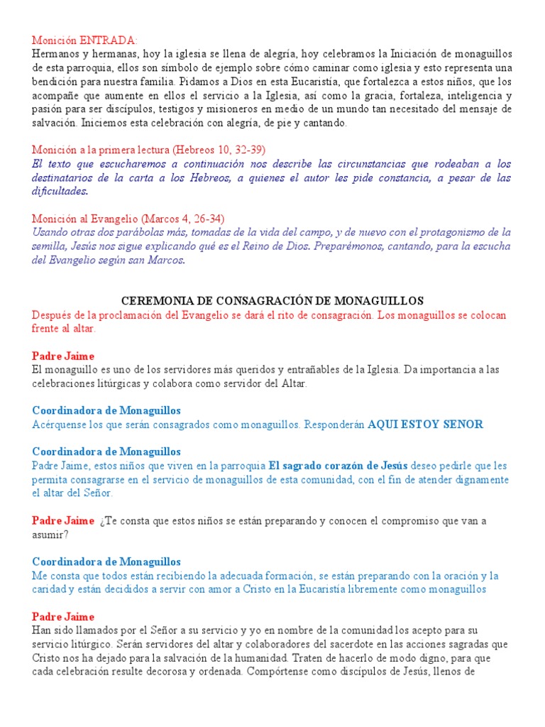 Monición ENTRADA | PDF | Misa (liturgia) | eucaristía