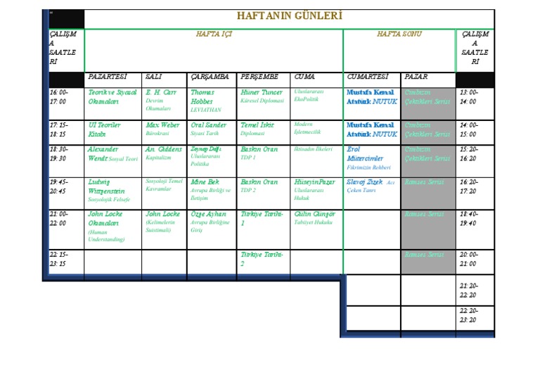 HAFTALIK DERS PROGRAMI | PDF
