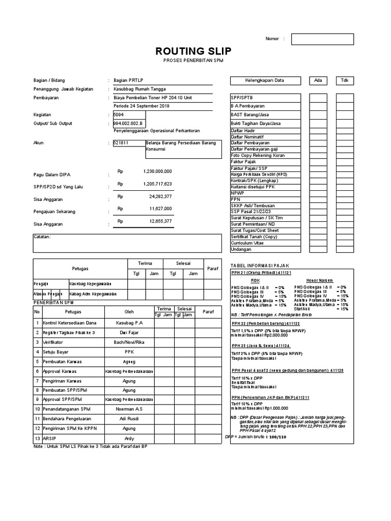 Format Routing Slip Dengan Pajak | PDF