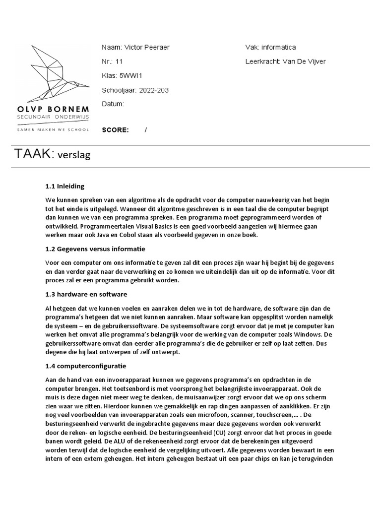 Informatica Verslag. | PDF