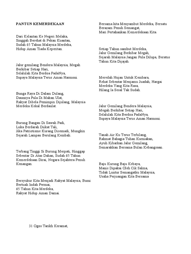 Pantun Kemerdekaan Ke-65 | PDF