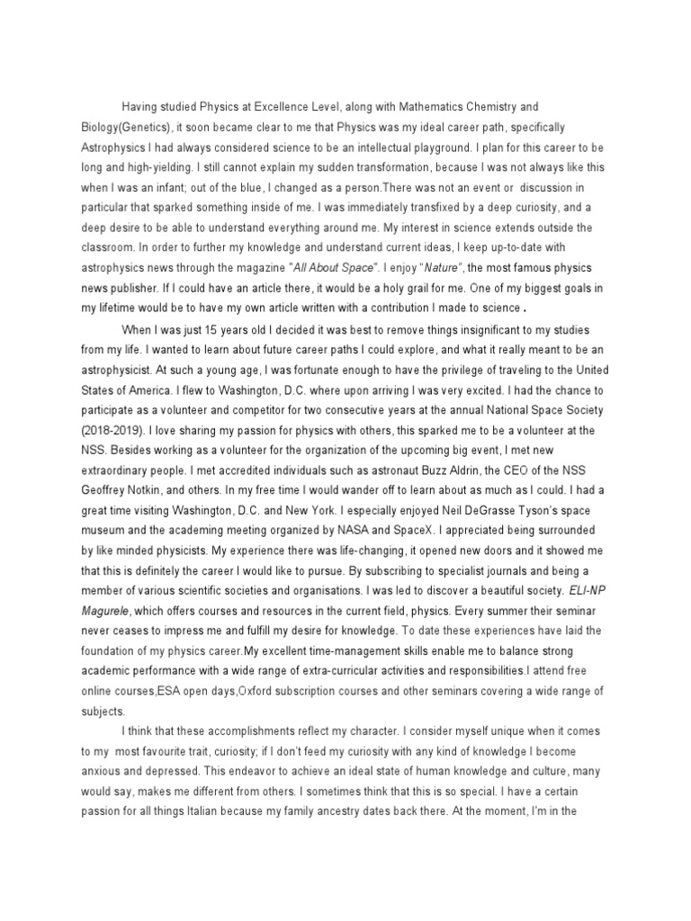 Bunea Matei - Personal Statement Draft | PDF