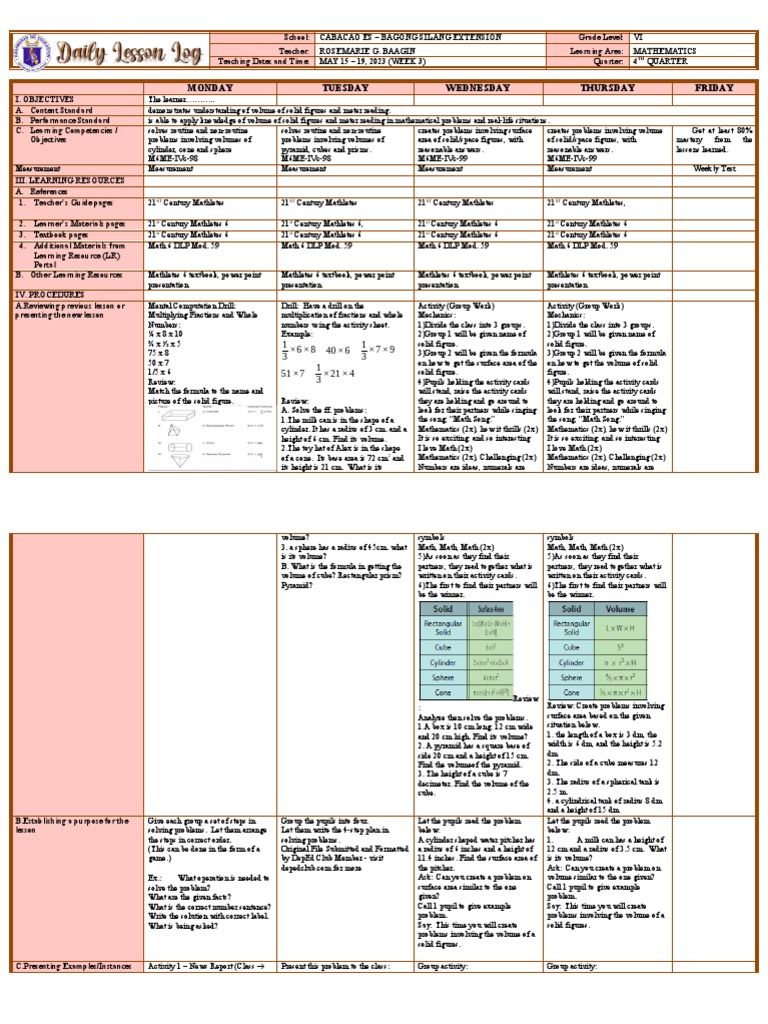 DLL - Mathematics 6 - Q4 - W3 | PDF