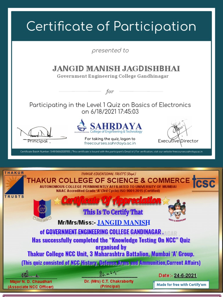 Certificate - For - 100 Point Activity | PDF