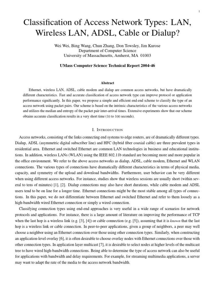 Classification of Access Network Types: LAN, Wireless LAN, ADSL, Cable ...