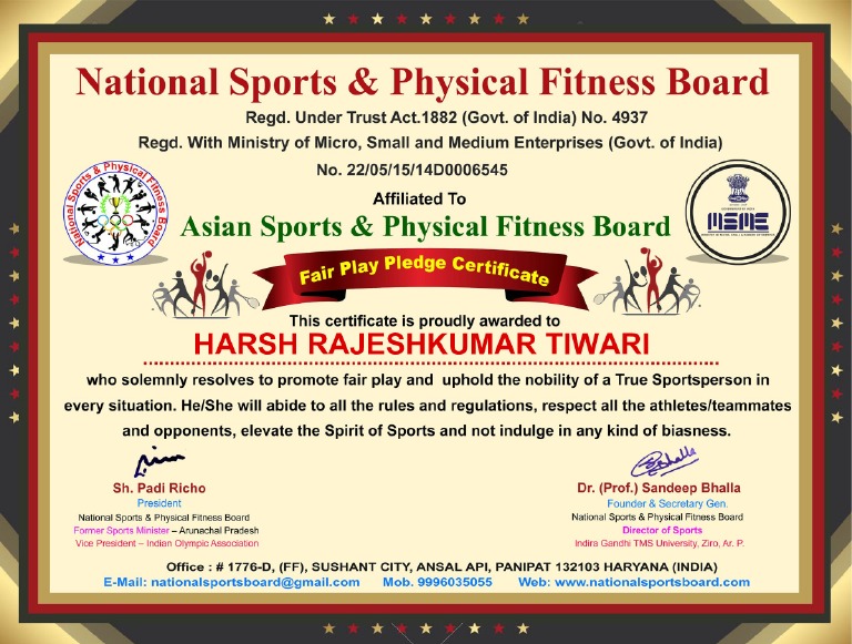 Pledge Certificate - National Sports & Physical Fitness Board | PDF
