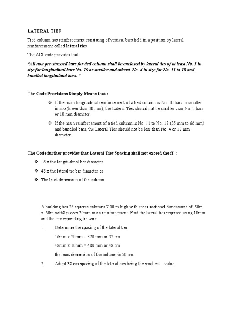 Lateral Ties | PDF | Beam (Structure) | Column