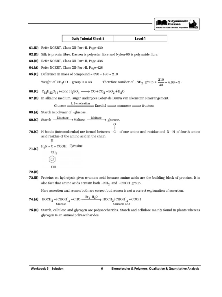 Biomolecules and Polymers - DTS 5 Sol | PDF Biomolecules and Polymers - DTS 5 Sol | PDF