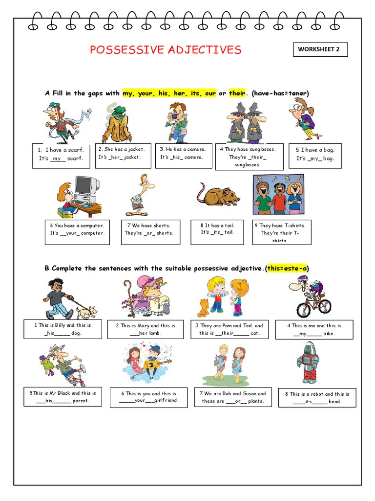 Worksheet 2 - A Possessive-Adjectives | PDF