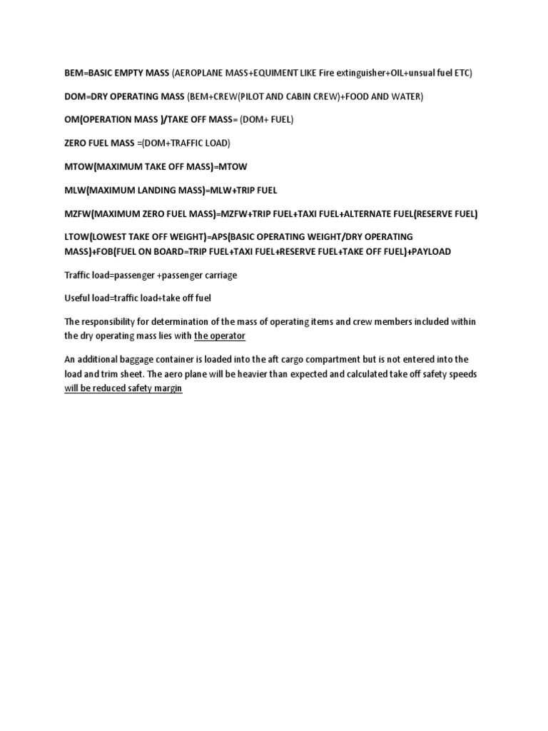 Mass and Balance Notes | PDF