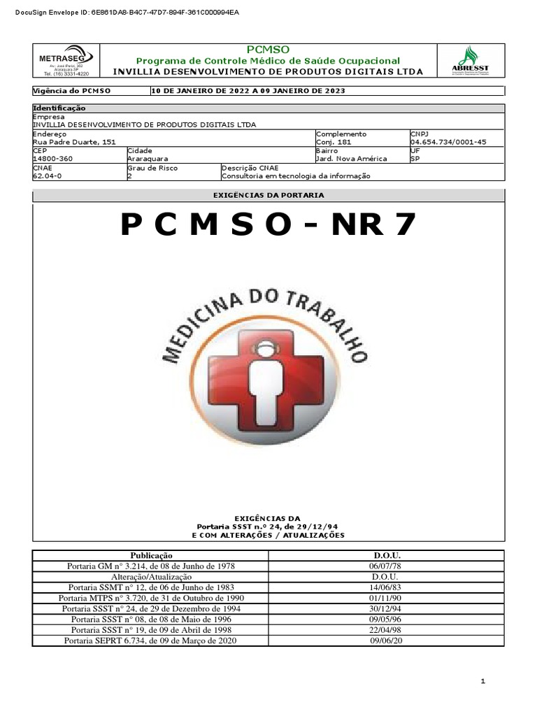 PCMSO INVILLIA 2022 | PDF