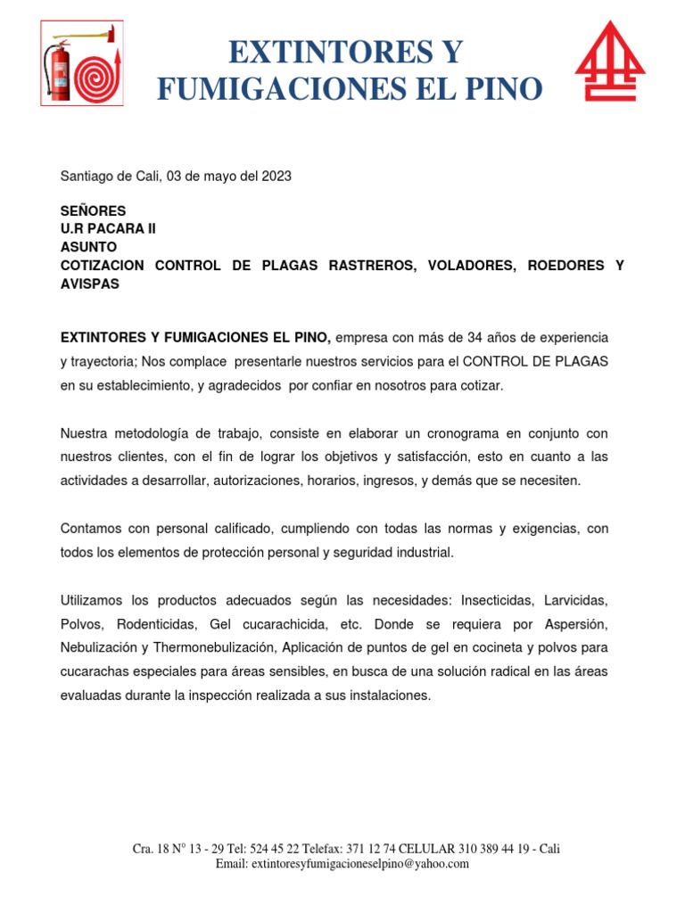 Cotización Control de Plagas Pacara II | PDF | Insectos y humanos ...