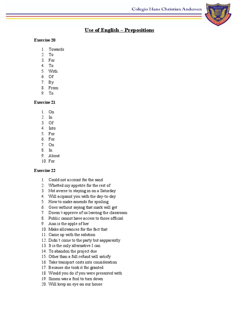 English Prepositions Practice | PDF