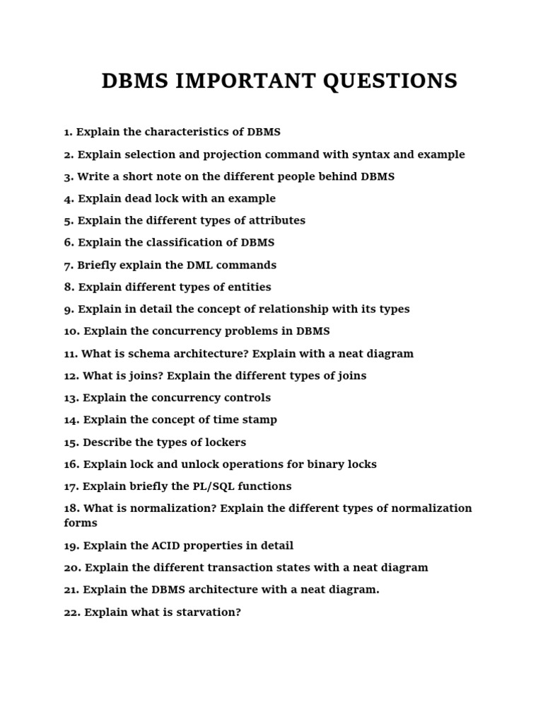 Dbms Important Questions 1 Pdf 