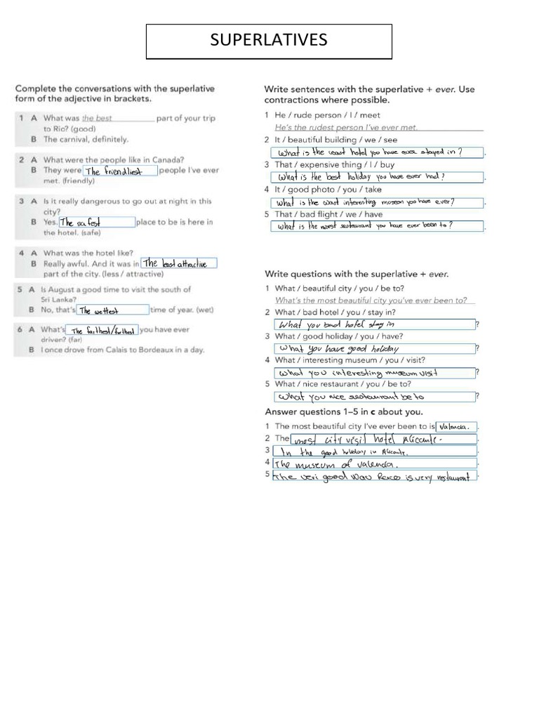 comparative and superlative exercises | PDF