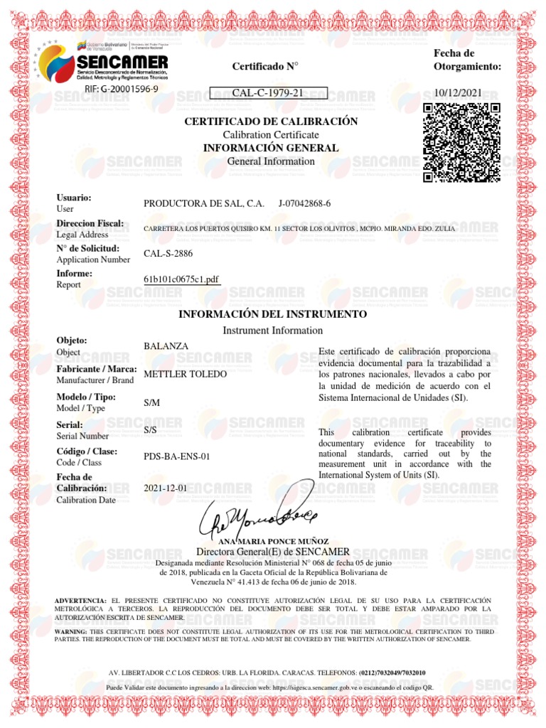 Certificado Calibracion | PDF
