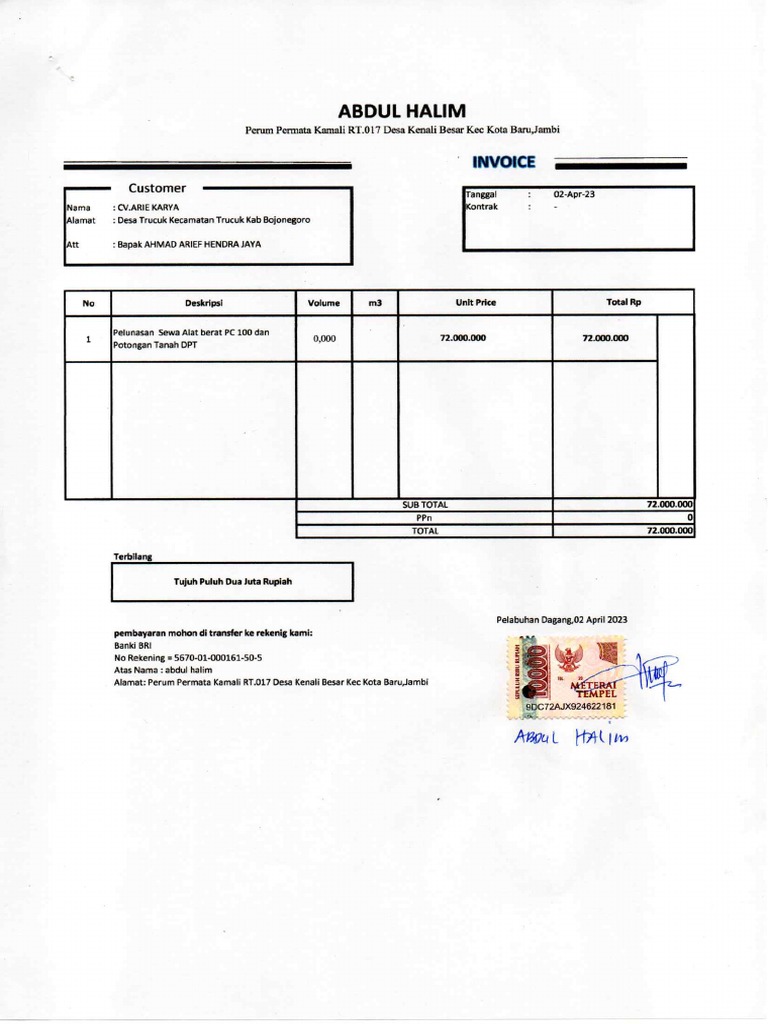 Invoice Alat Berat | PDF