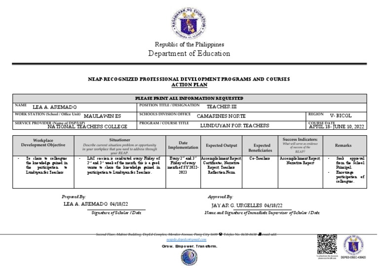 Action Plan NEAPPLAN | PDF