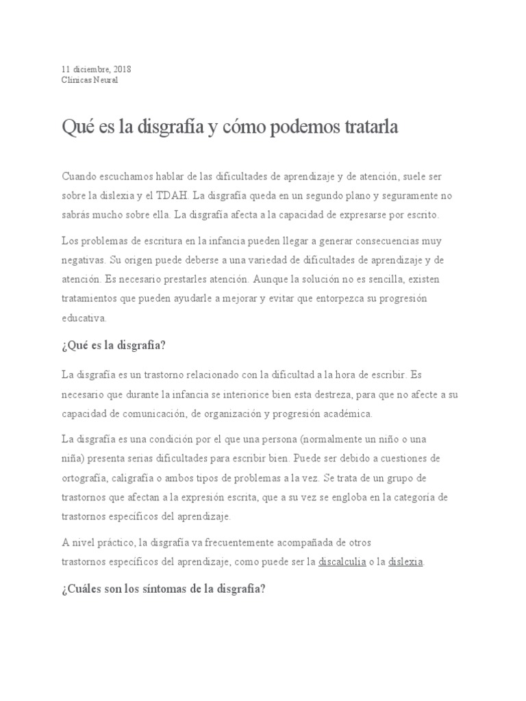 Disgrafía: Entender y Tratarla | PDF | Aprendizaje | Enfermedades y ...