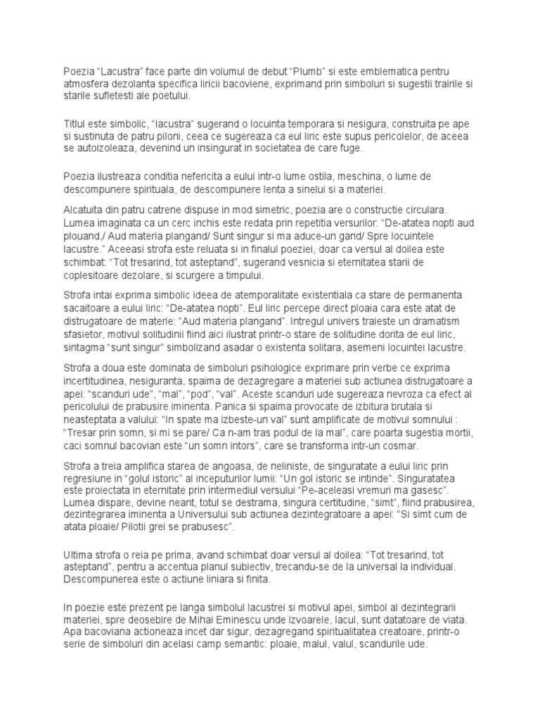 Poezia Lacustra Fisa Lectura | PDF