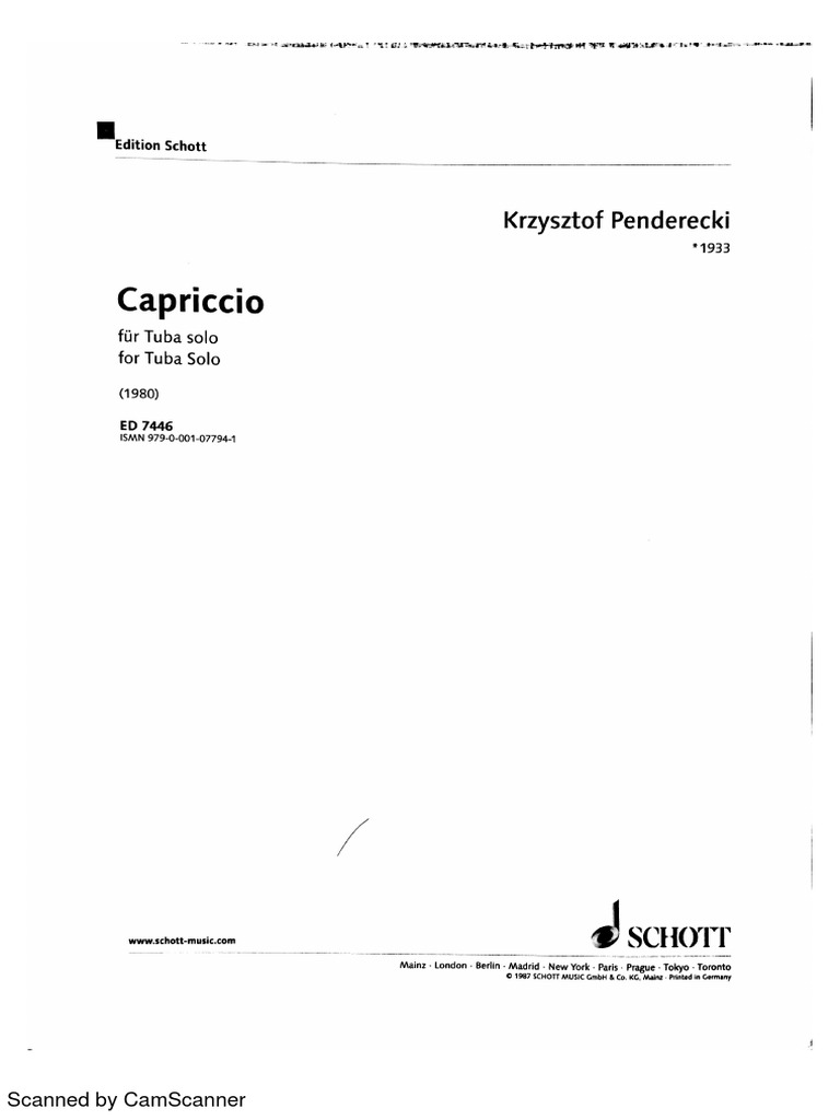 Capriccio For Tuba Solo - Penderecki, Krzysztof | PDF