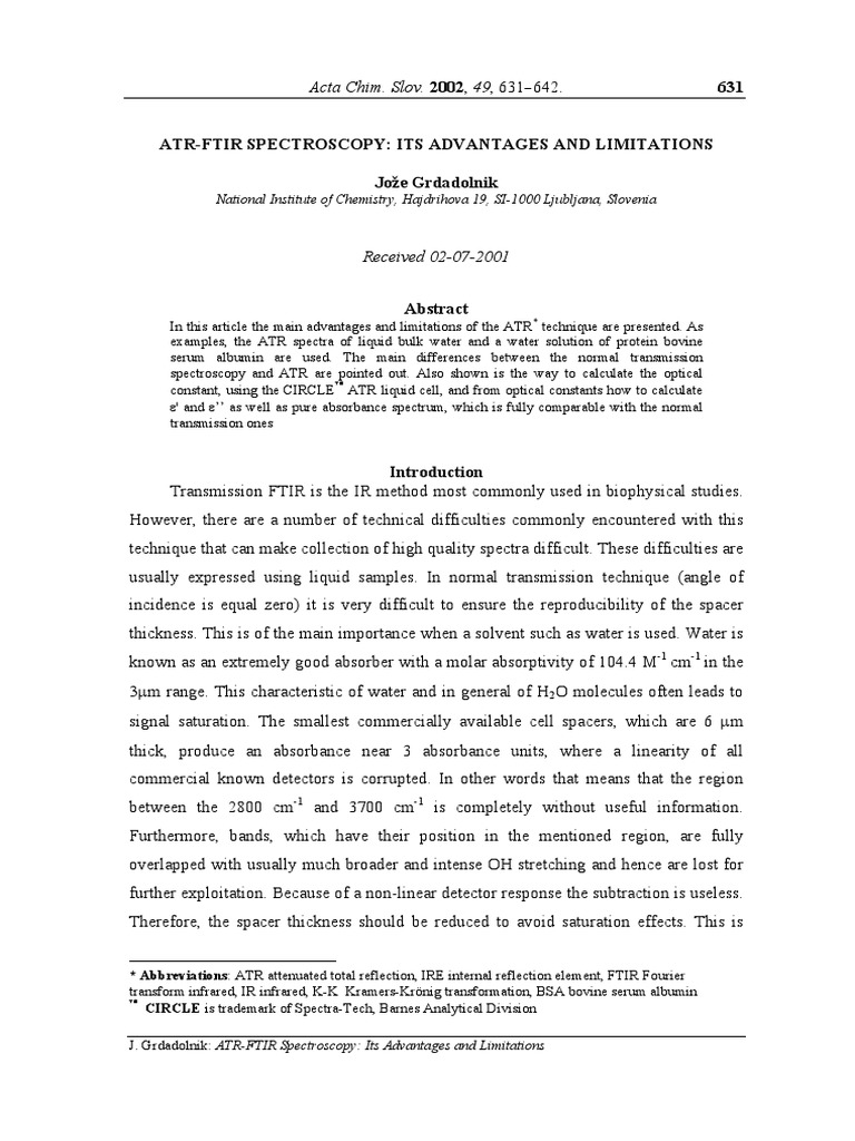 Atr Ftir Spectroscopy Its Advantages And Limitations Pdf Infrared
