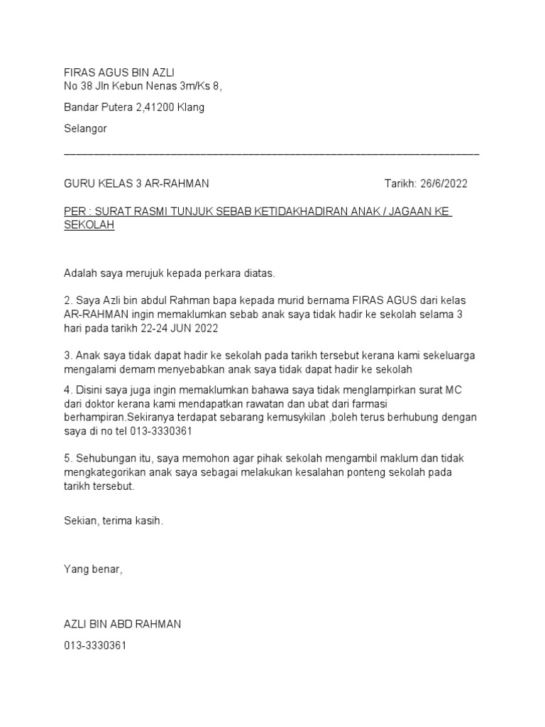 Contoh Surat Cuti Sakit | PDF