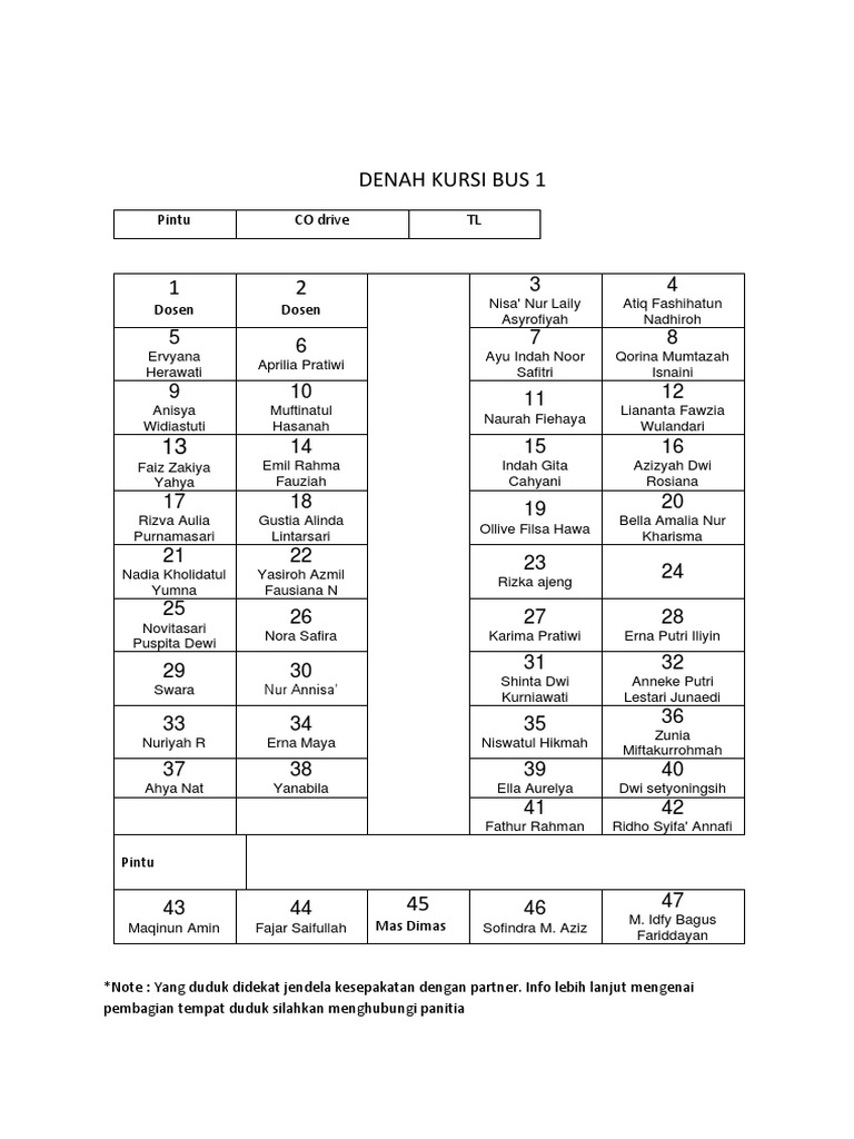 Denah Kursi Bus 2 | PDF