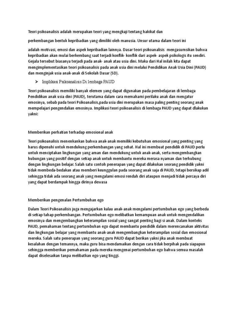 Implementasi Psikoanalisis | PDF
