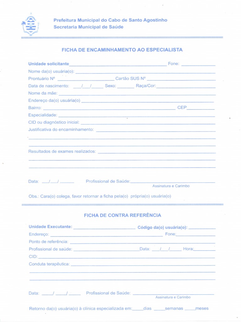 FICHA DE ENCAMINHAMENTO PARA ESPECIALISTA | PDF