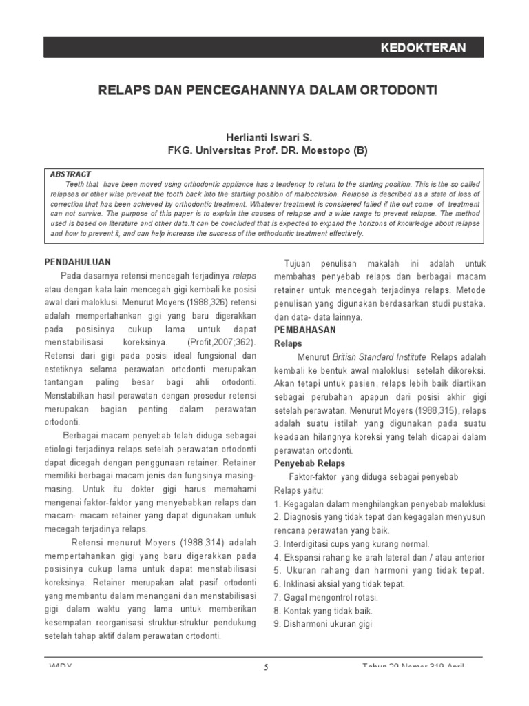 Relaps Dan Pencegahannya Dalam Ortodonti | PDF