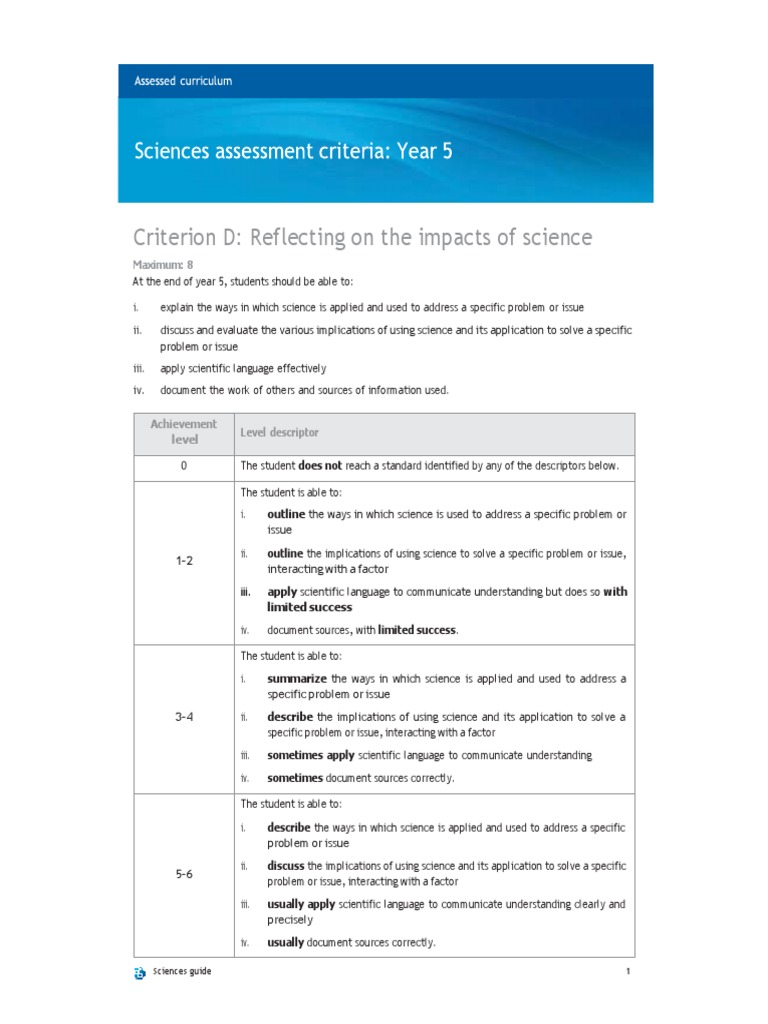 MYP Science Criterion D Guide | PDF