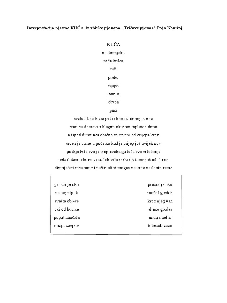 Lektira-Tričave-pjesme - Kuća | PDF