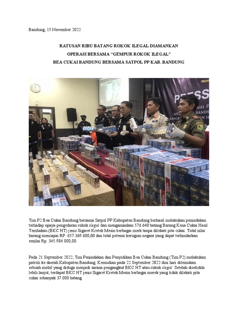 Naskah Laporan Press Conference Gempur Rokok Ilegal 15 November 2022 | PDF
