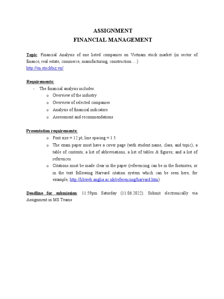 Finance Management- Assignment- FTU 2022 Advanced Class | PDF