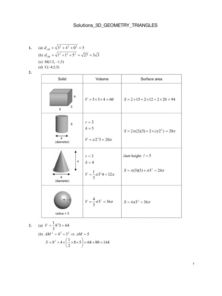 Solutions 3D GEOMETRY TRIANGLES | PDF | Trigonometric Functions | Combinatorics