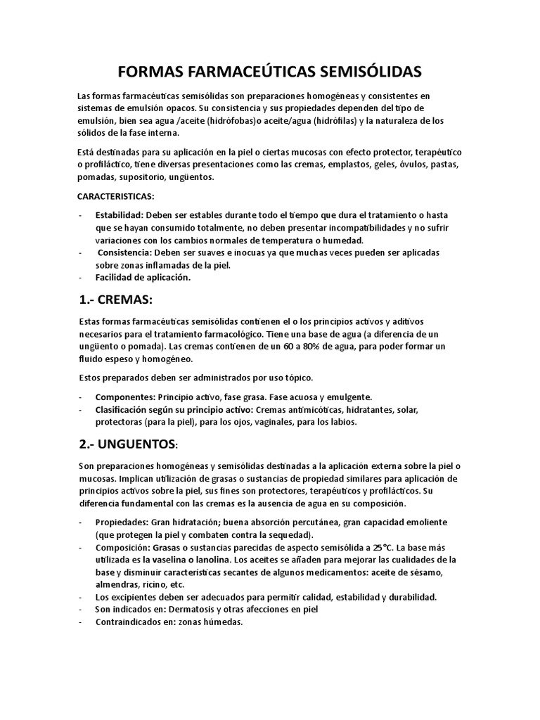 FORMAS FARMACEÚTICAS SEMISÓLIDAS | PDF | Química | Medicina CLINICA