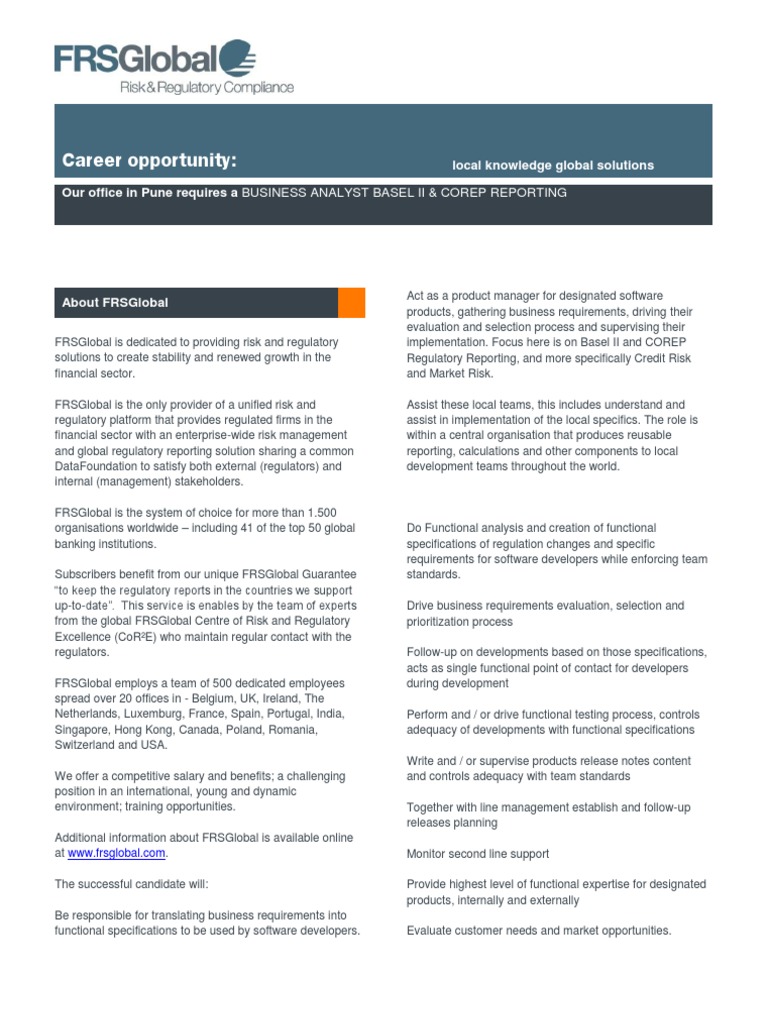 Business Analyst for Basel II & COREP | PDF | Software Testing ...