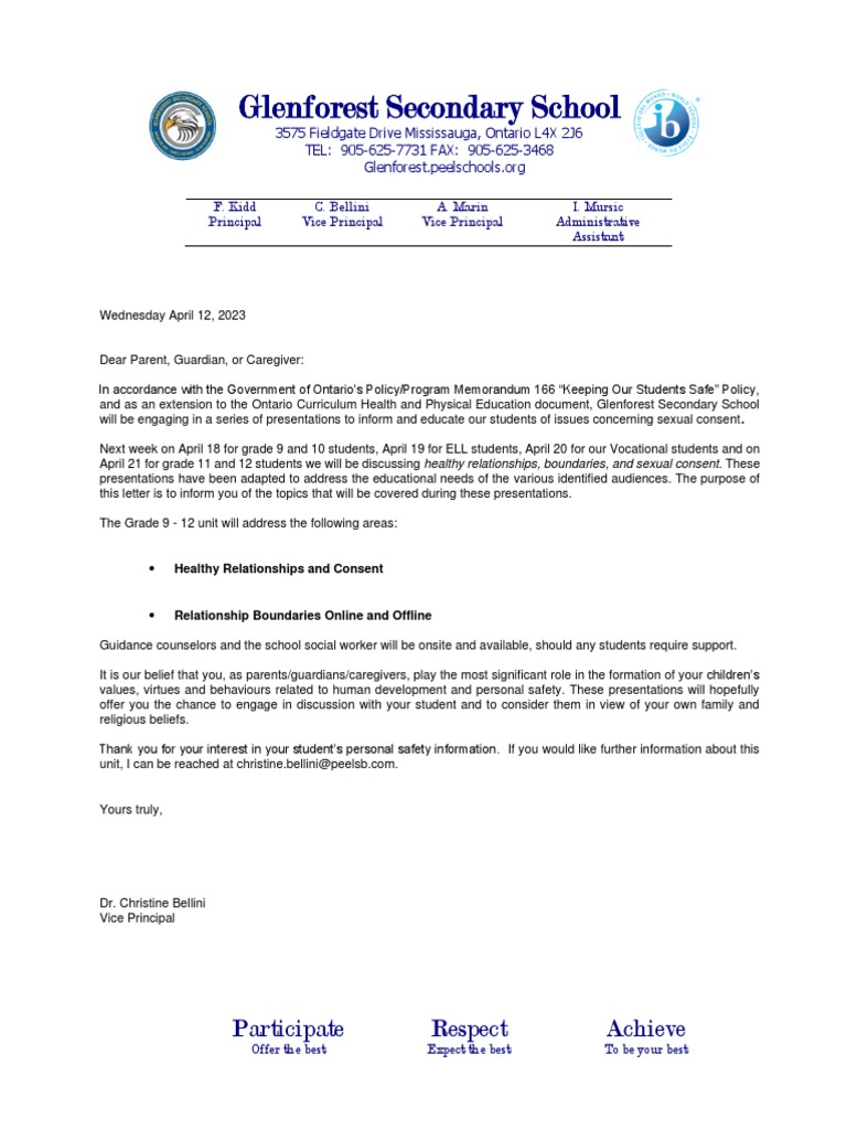 Consent Culture Grade Assemblies Letter | PDF | Wellness