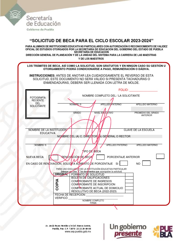 Solicitud de Beca para El Ciclo Escolar 2023-2024 Nuevo | PDF