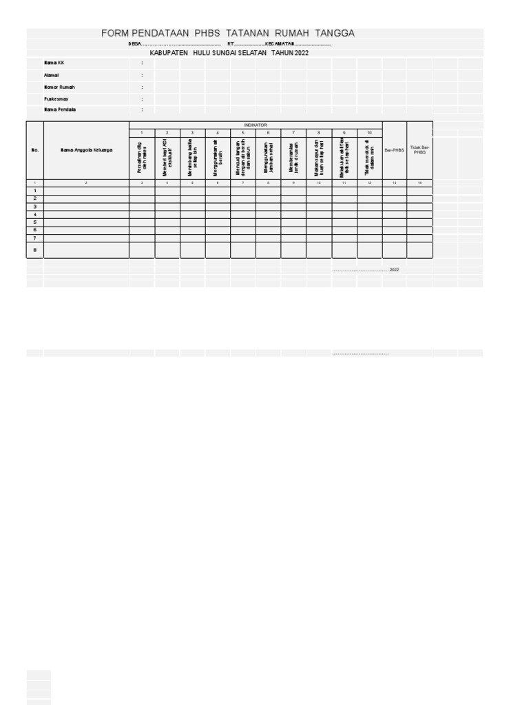 Formulir Pendataan PHBS 2022 Desa | PDF
