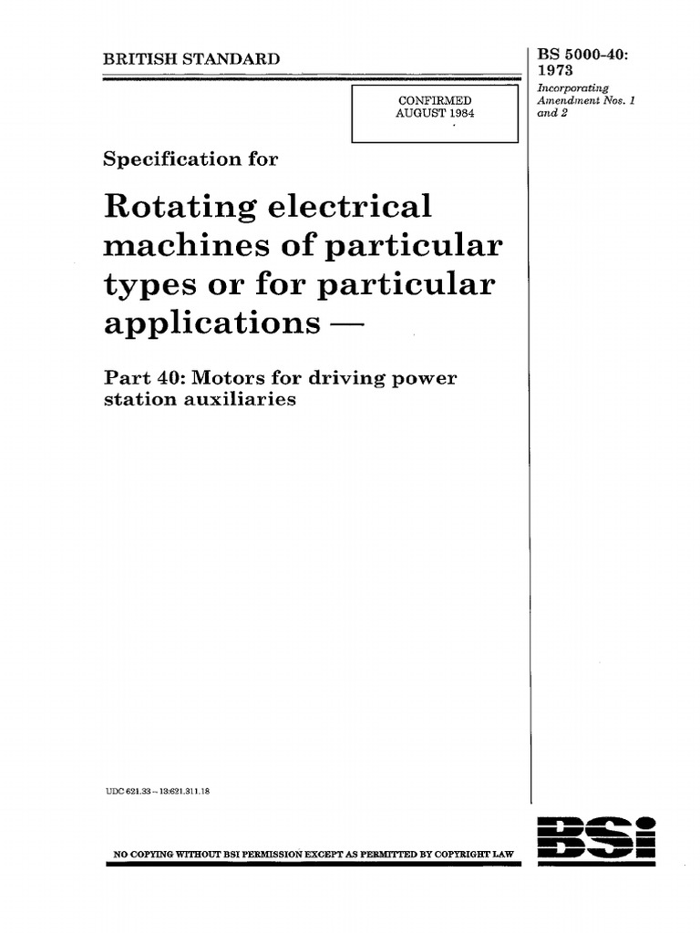BS 5000-40-1973 Motors For Driving Power Station Auxiliaries | PDF