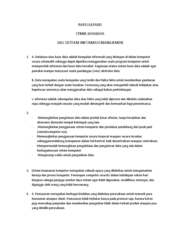 Jawaba Uas Sim Rafli Alfaris | PDF