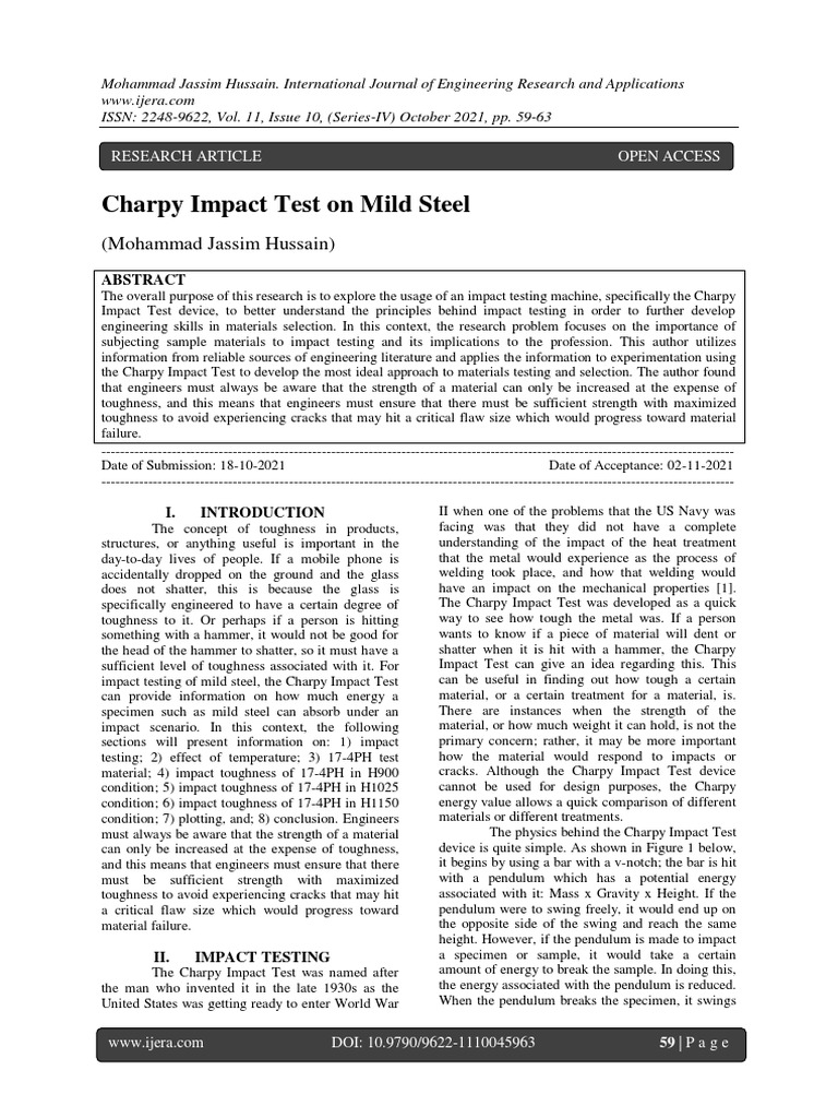 Charpy Impact Test On Mild Steel | PDF | Technology & Engineering