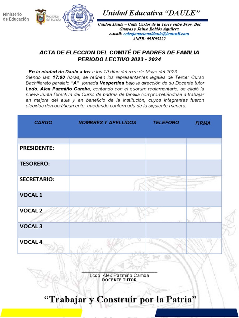 Acta de Comitè de Padres de Familia 2023 | PDF