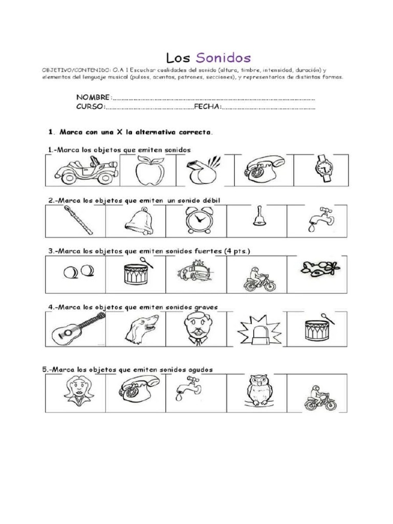 Guía cualidades del sonido y sonidos naturales y artificiales 1° Basico ...