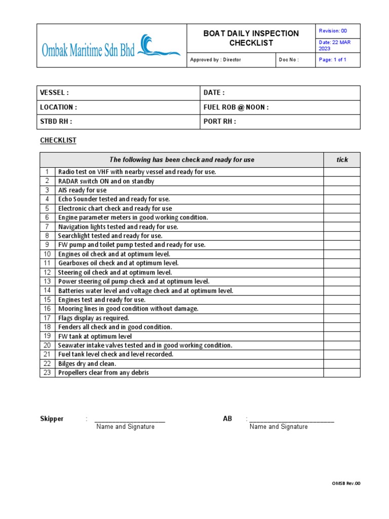 Boat Daily Inspection Checklist | PDF