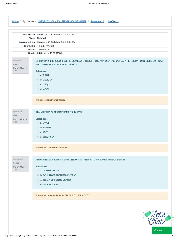 SQL Server Pre-Test Review | PDF