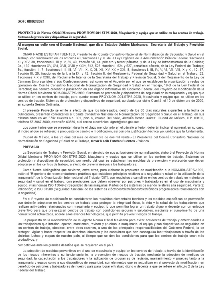 Proy Nom 004 STPS 2020 | PDF | Riesgo | Radiación electromagnética